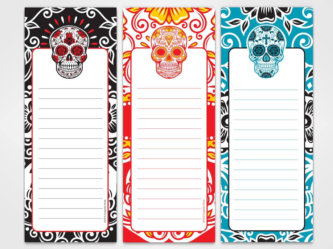 Day of the Dead Skulls Notepads - Magnetic Grocery Lists (3-pack ...
