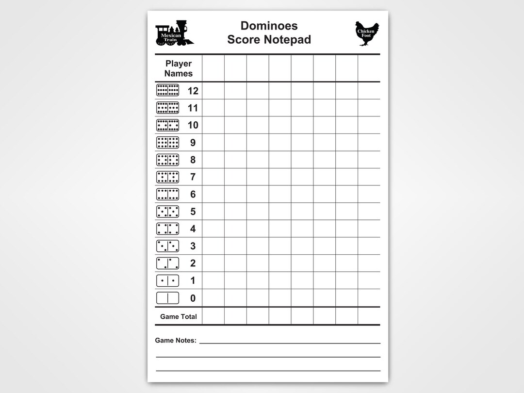 Domino Game Score Sheets Chicken Foot Dominoes Score Pad - 50 Score ...