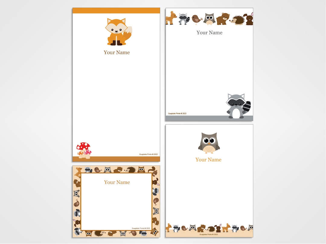 Cute Woodland Animals Personalized Notepads (4-pack) Customized Office ...