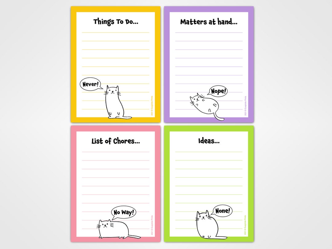 Sarcastic Cats Notepads - 4-pack Funny Cute Memo Pads for Coworker ...