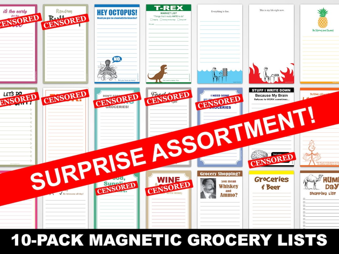 Funny 10-pack Magnetic Grocery Lists Surprise Assortment Novelty ...