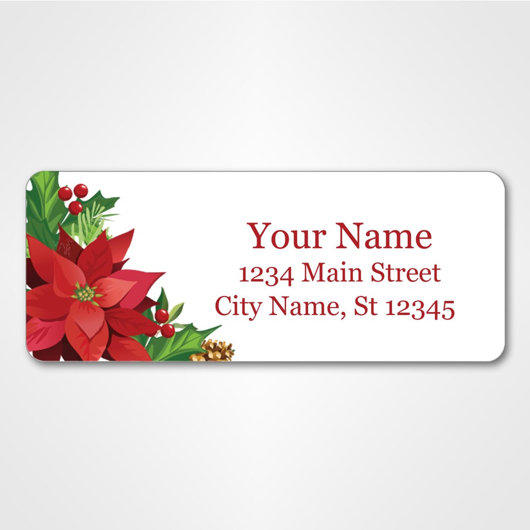 Personalized Return Address Labels - Christmas Poinsettias - 120 Custom ...