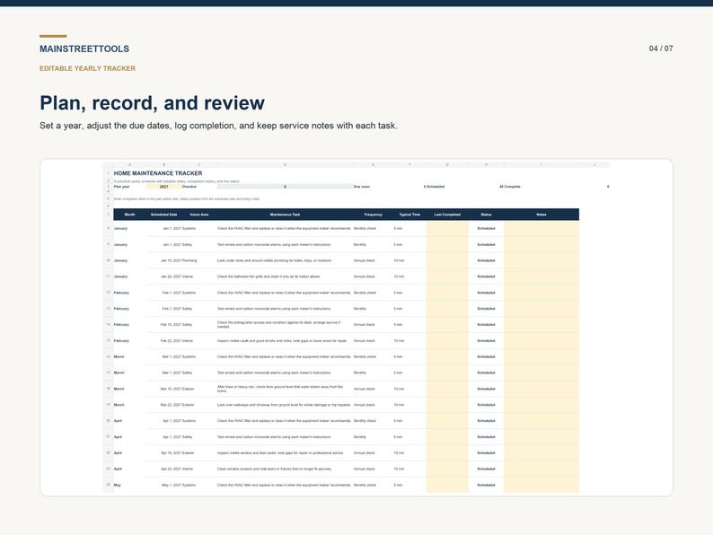 Editable Home Maintenance Tracker, Printable Annual Checklist (US ...