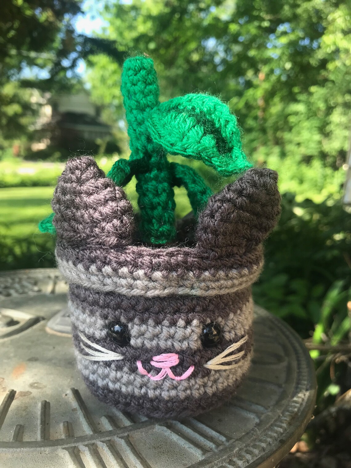 Crochet Cat Planter Amigurumi Gray Striped Cat Pot | Etsy