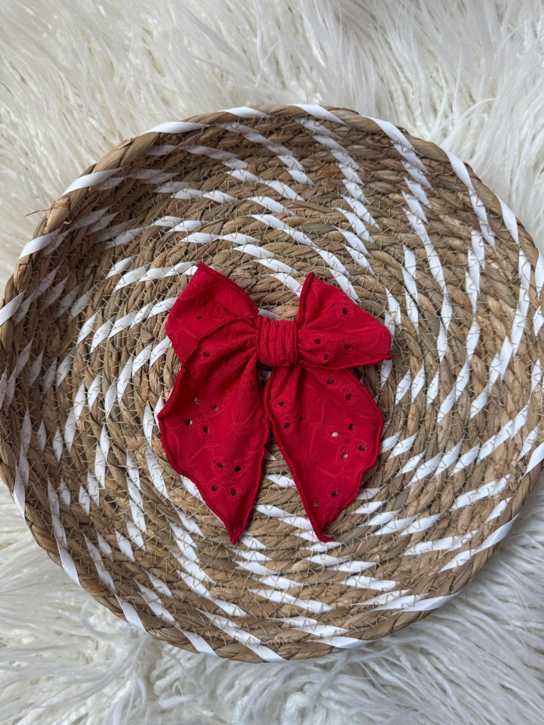 Red Eyelet Fable Bow Hair Clip - Brynnbands - Etsy