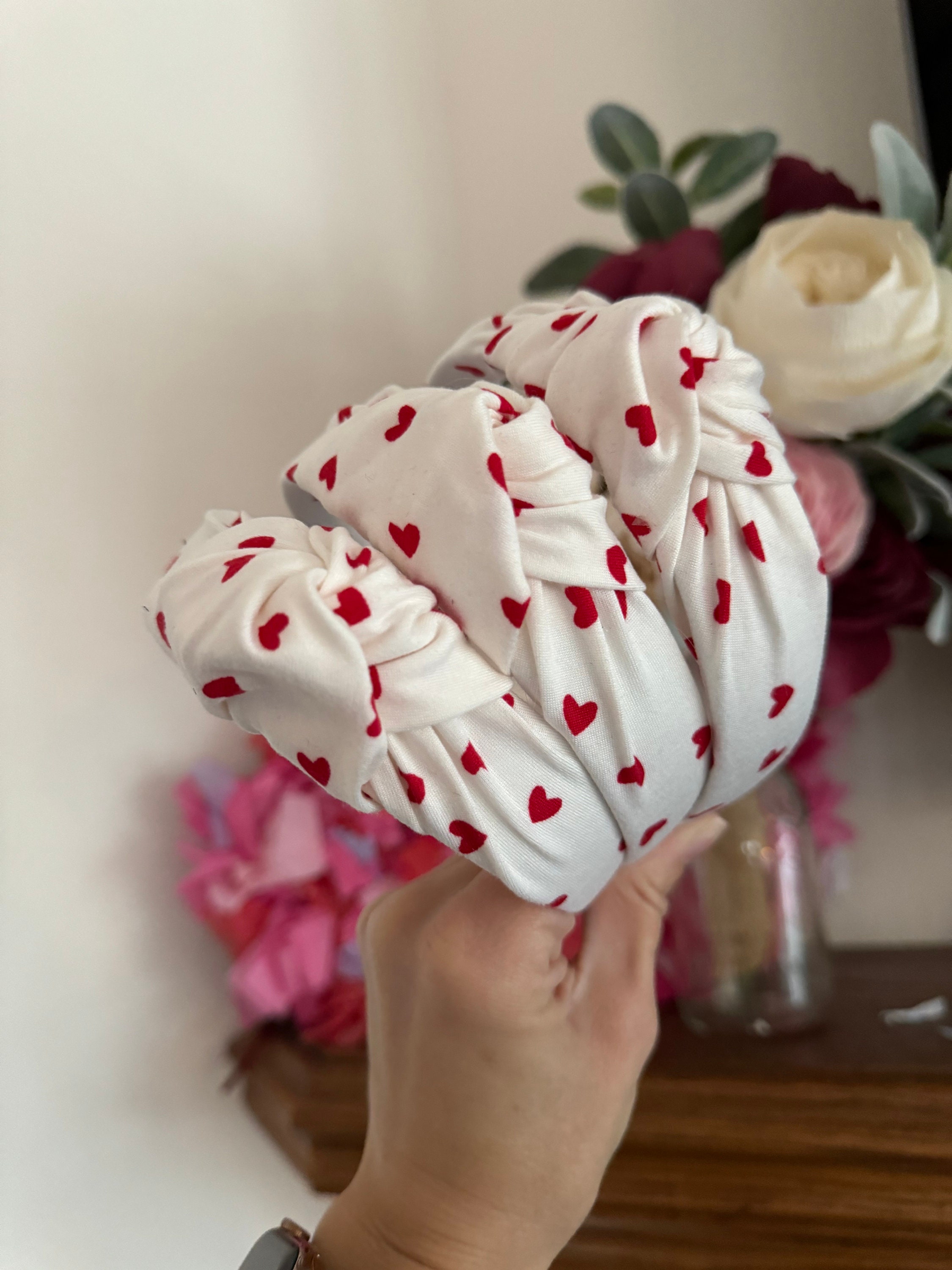 Sweetheart White with Red Hearts Top Knot, Valentine Headband, Pink ...