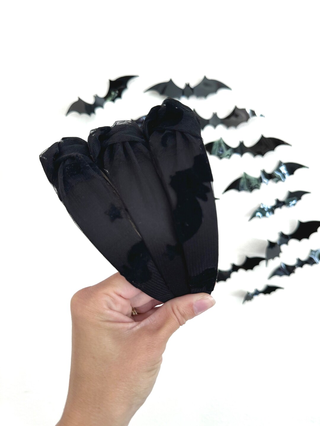 Black Bats & Stars MESH Top Knot, Halloween Headband, Black Headband ...