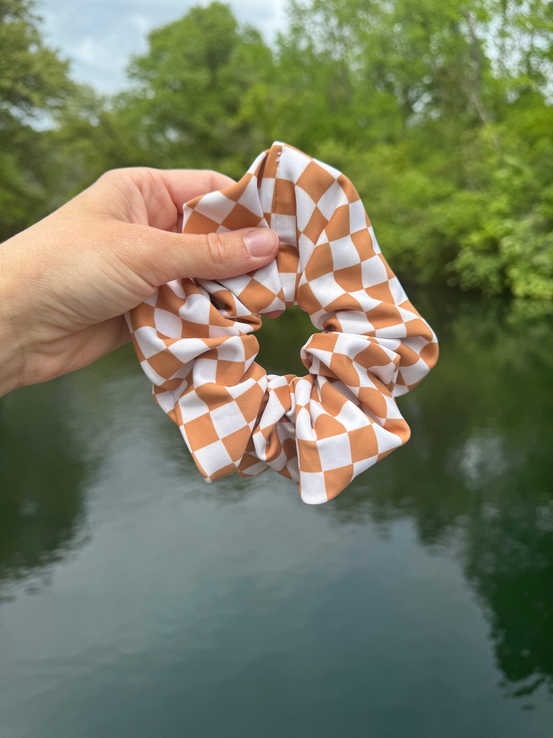 Gold Checkered SWIM Scrunchie, Pool Scrunchie, Swimsuit Scrunchie ...