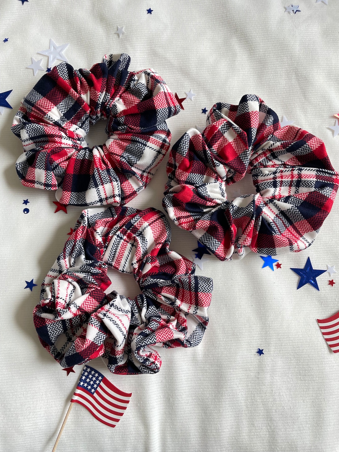 Red White Blue Plaid Scrunchie, Brynnbands, Blue Scrunchie, Hair ...
