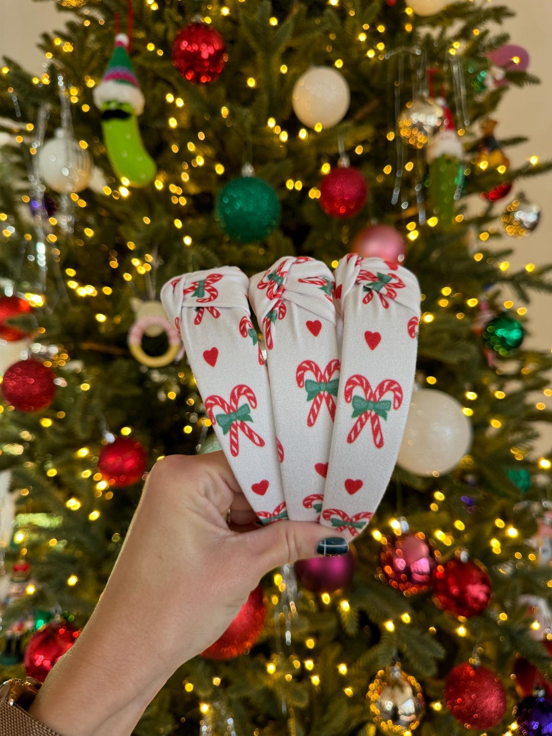 Candy Cane With Bows Top Knot, Christmas Headband, Candy Cane Headband ...