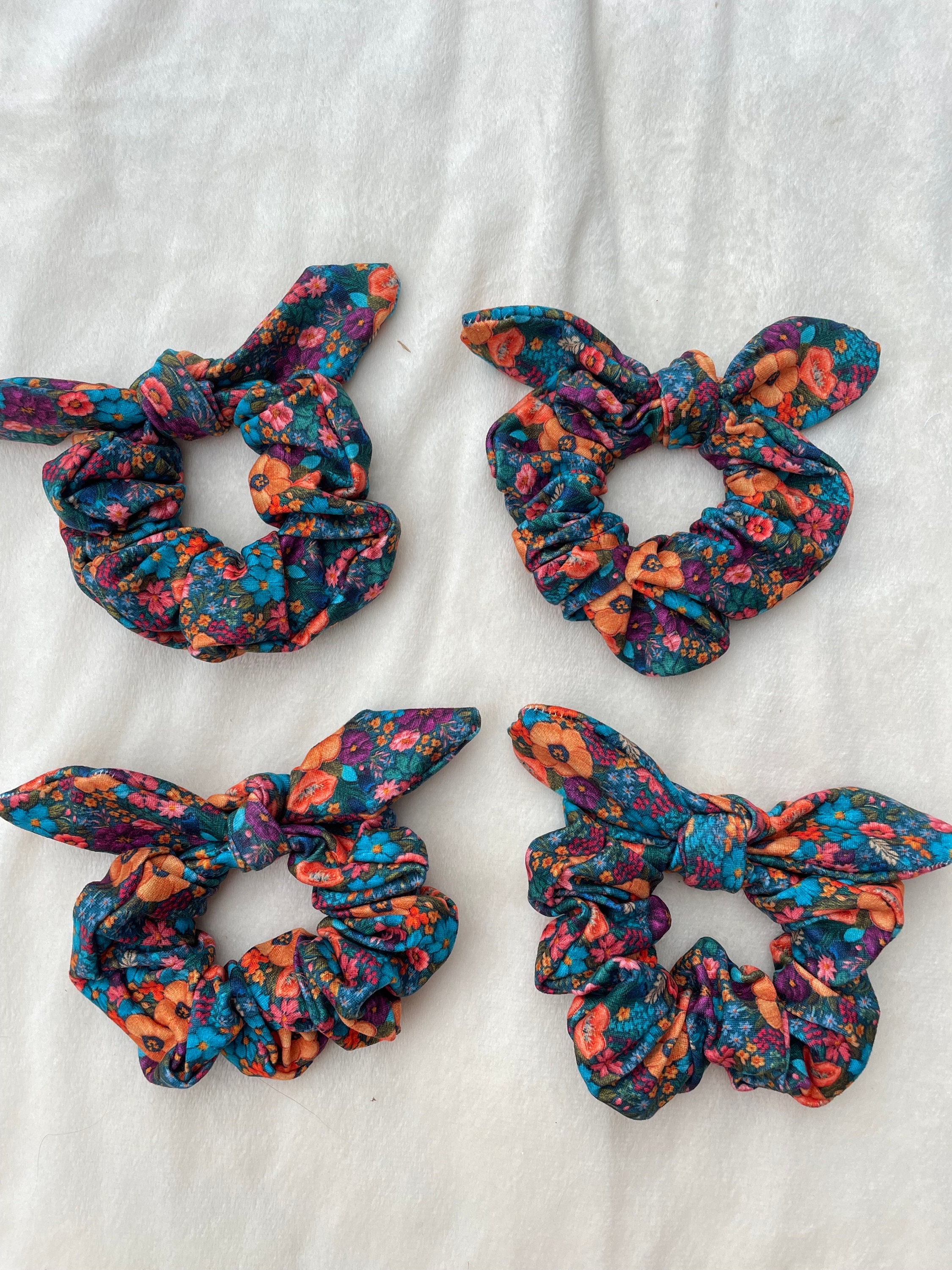 Dark Floral Faux Embroidery Scrunchie, Floral Scrunchie, Soft Scrunchie ...