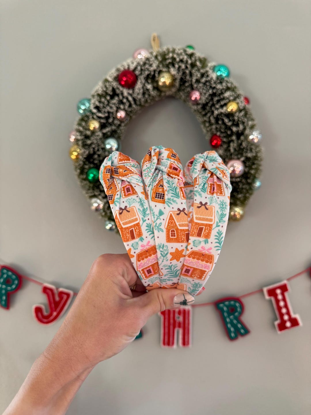 Gingerbread Houses Top Knot Headband, Holiday Headband, Hard Headband ...
