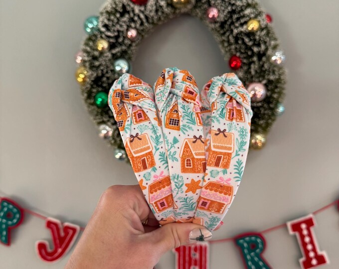 Gingerbread Houses Top Knot Headband, Holiday Headband, Hard Headband ...