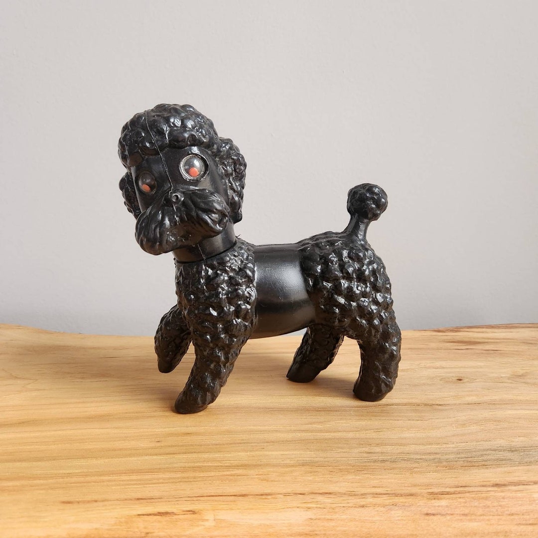 Vintage Plastic Made in Hong Kong Squeaky Black Poodle With Red Googly ...
