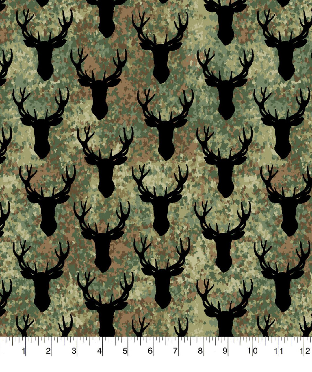 Deer Stag Heads Hunter Themed Cotton Fabric in Camo and off White - Etsy