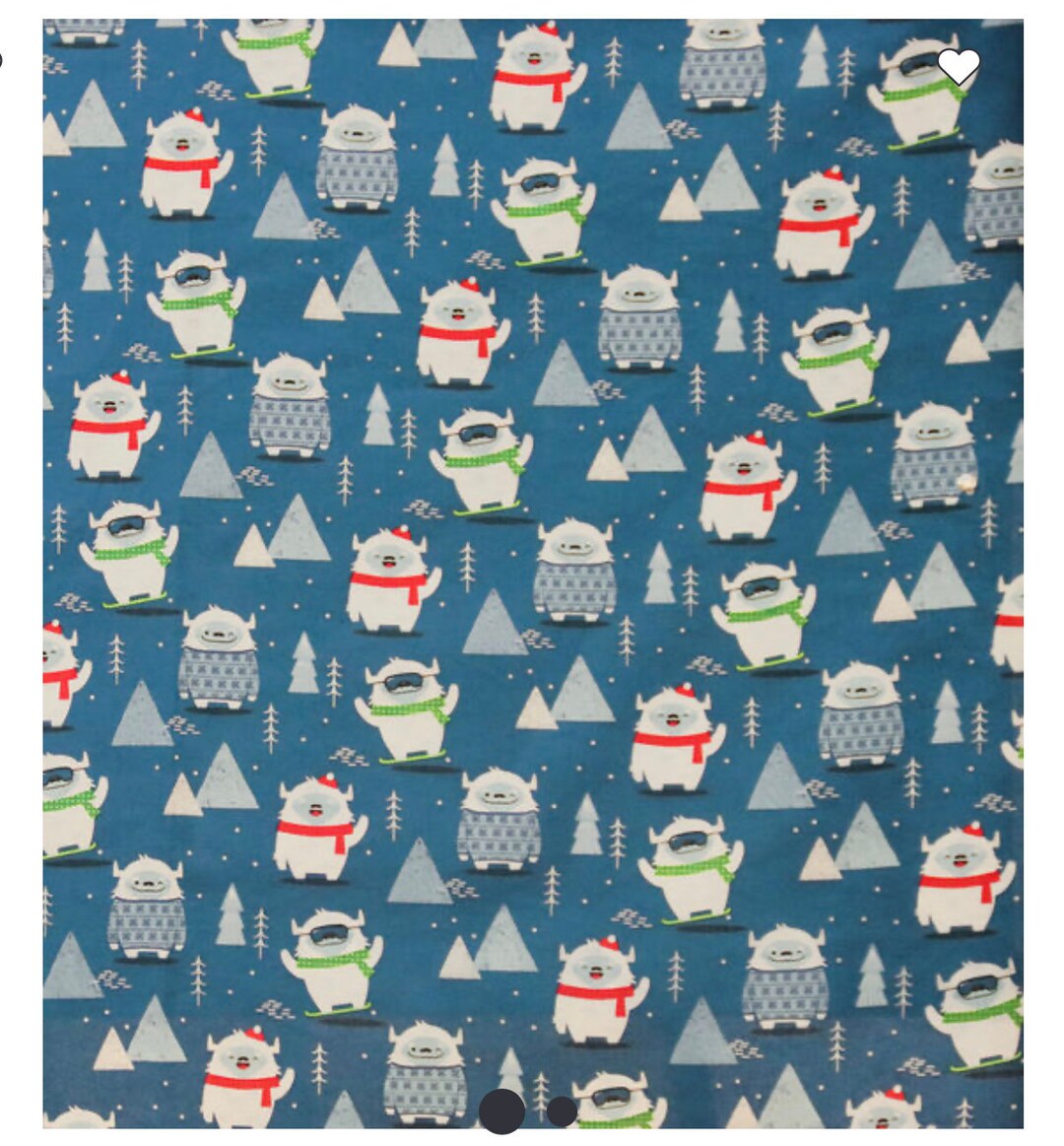 Whimsical Winter Yeti on Blue Cotton Pre Cut Fabric. Perfect for Masks ...