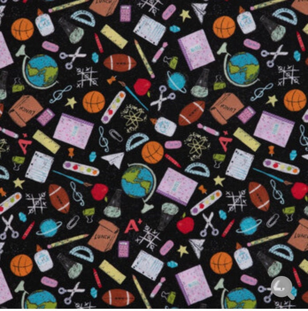 Back to School Education Themed Cotton Fabric, Globes, Football, Math ...