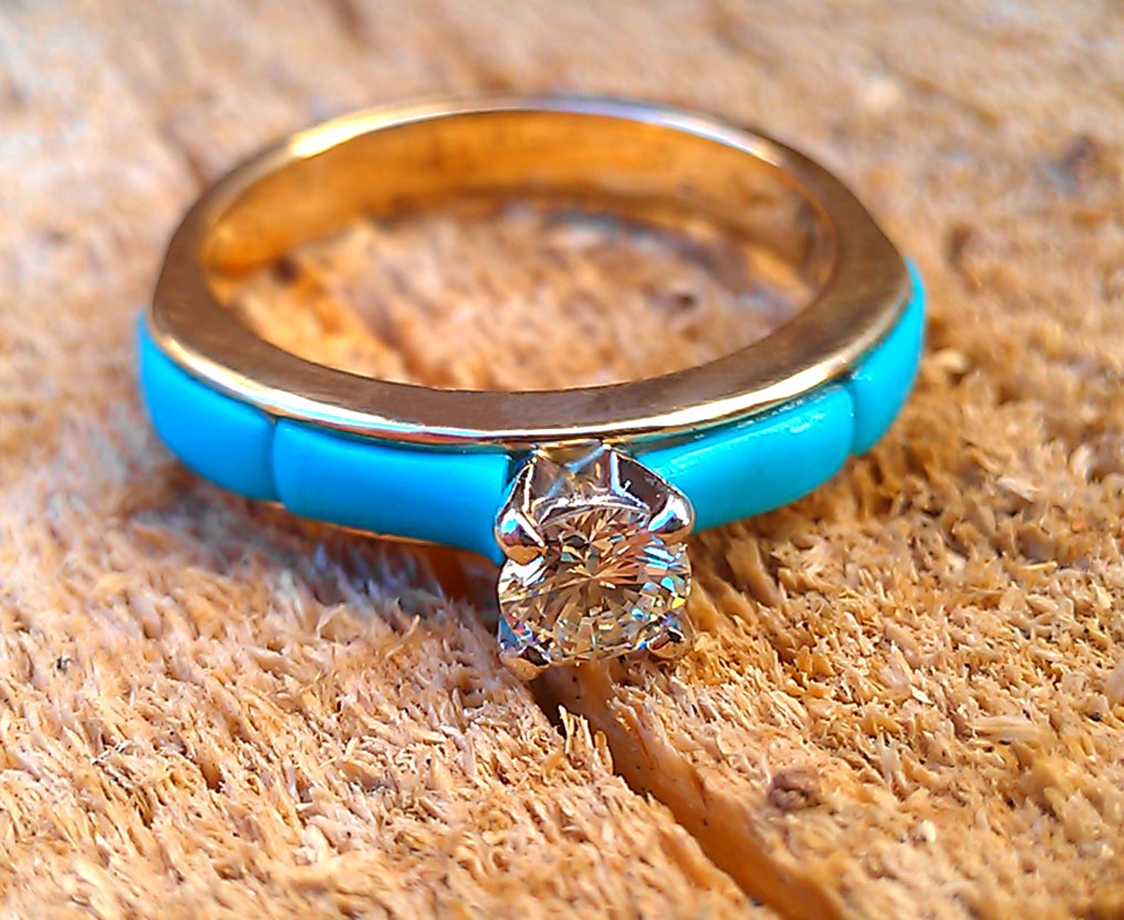 4-section Turquoise Inlay Diamond Solitaire Engagement Ring - Etsy