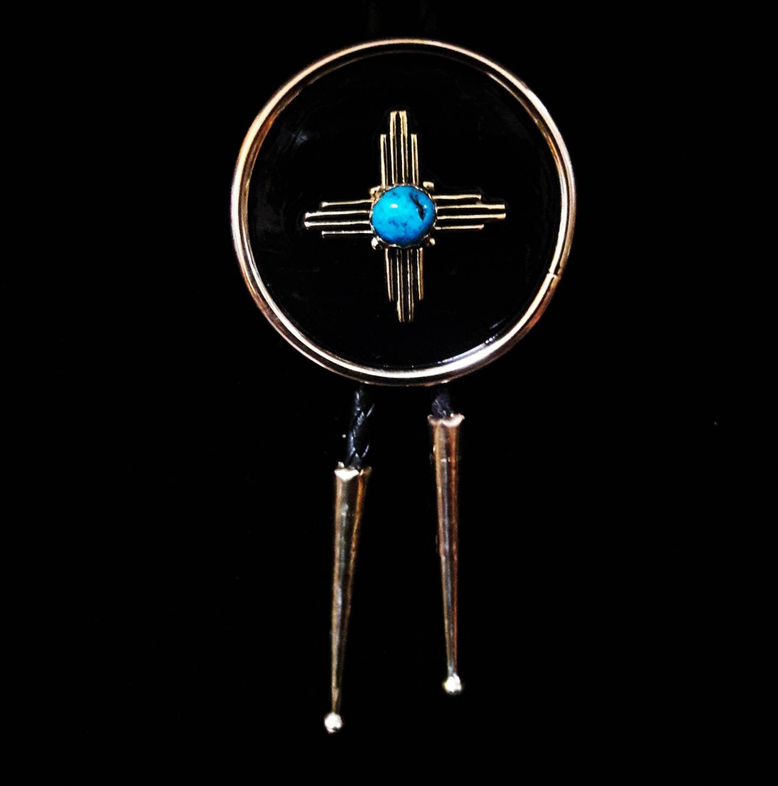 Gold and Turquoise Zia Sun Symbol Bolo Tie - Etsy