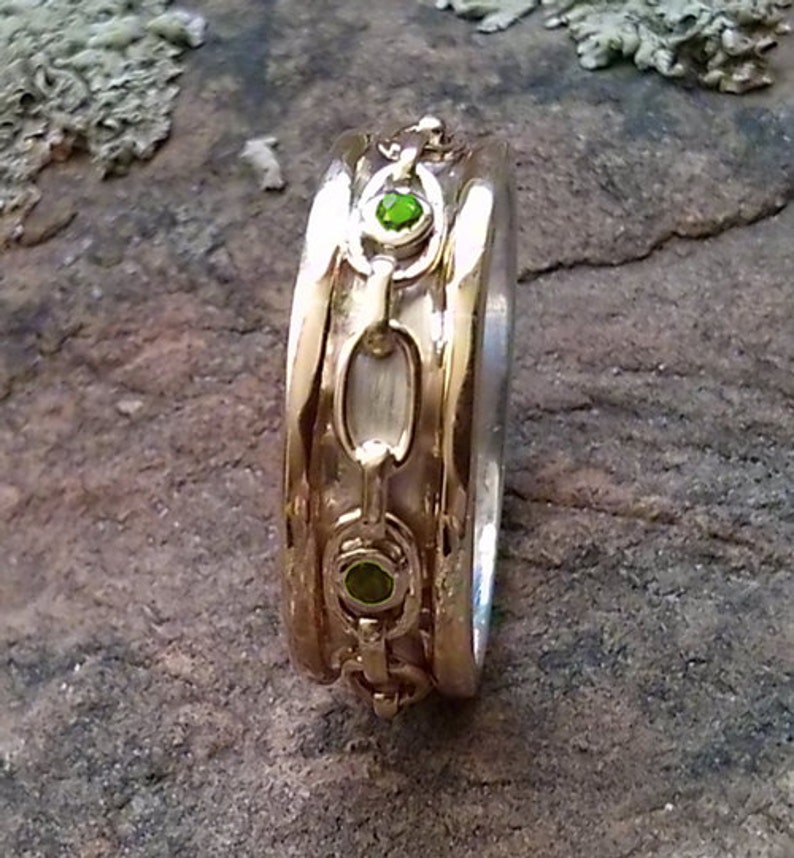 Custom Gemstone 12K Gold and Sterling-silver Chain Ring - Etsy