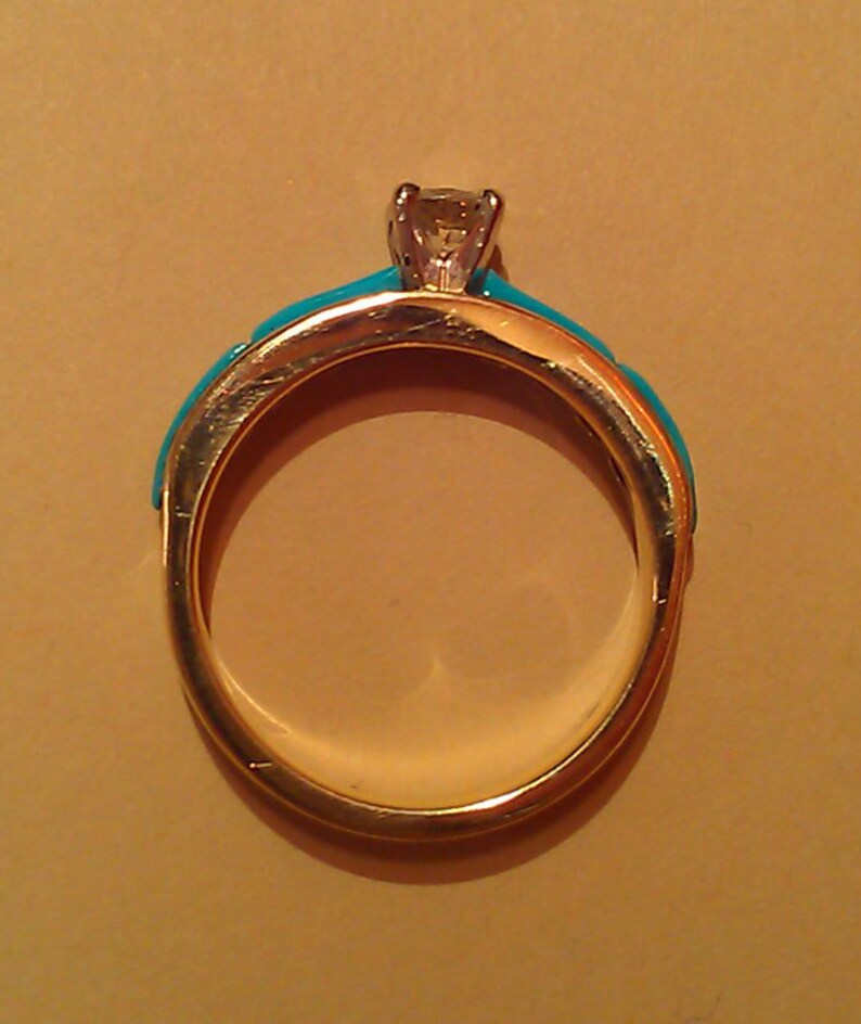 4-section Turquoise Inlay Diamond Solitaire Engagement Ring - Etsy