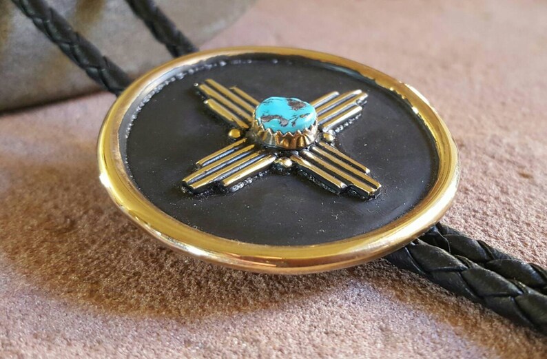 Gold and Turquoise Zia Sun Symbol Bolo Tie - Etsy