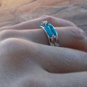 Turquoise Inlay Diamond Engagement Ring and Wedding Band - Custom ...