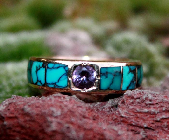 Amethyst Spider Web Turquoise 14k Gold Ring - Etsy