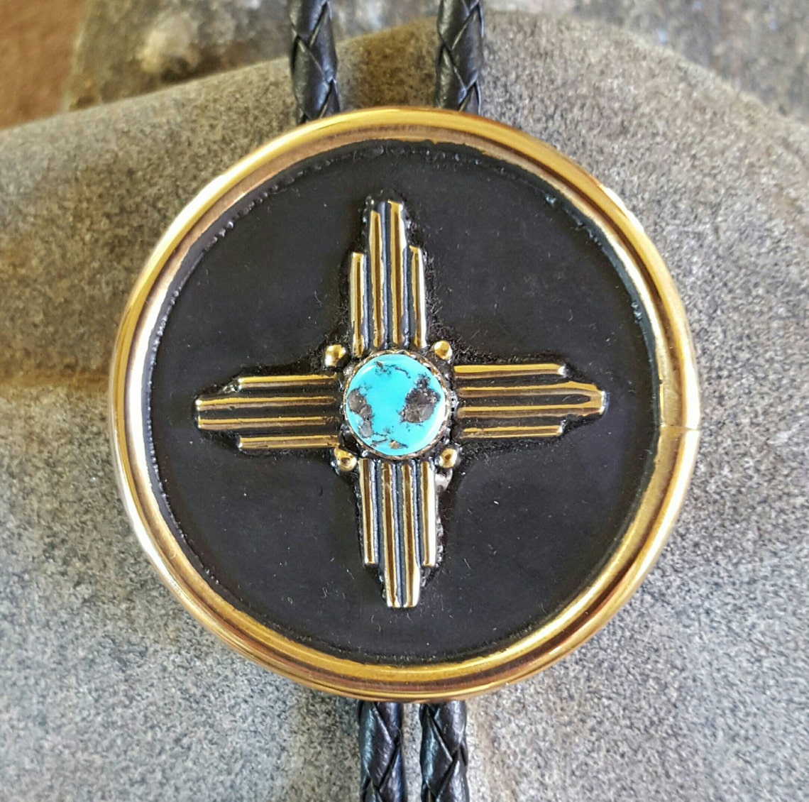 Gold and Turquoise Zia Sun Symbol Bolo Tie - Etsy