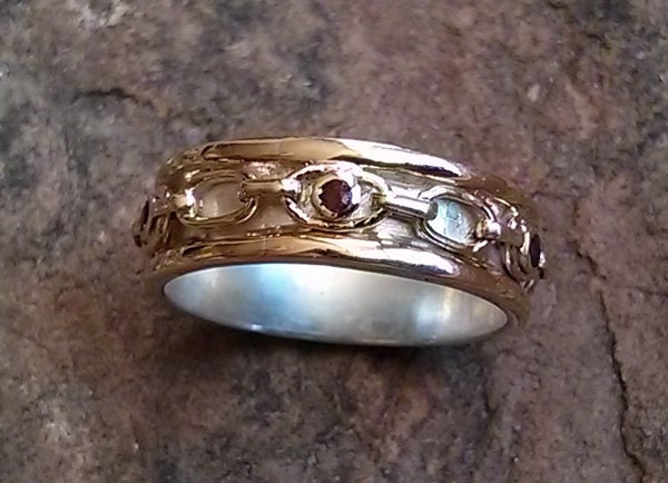 Custom Gemstone 12K Gold and Sterling-silver Chain Ring - Etsy