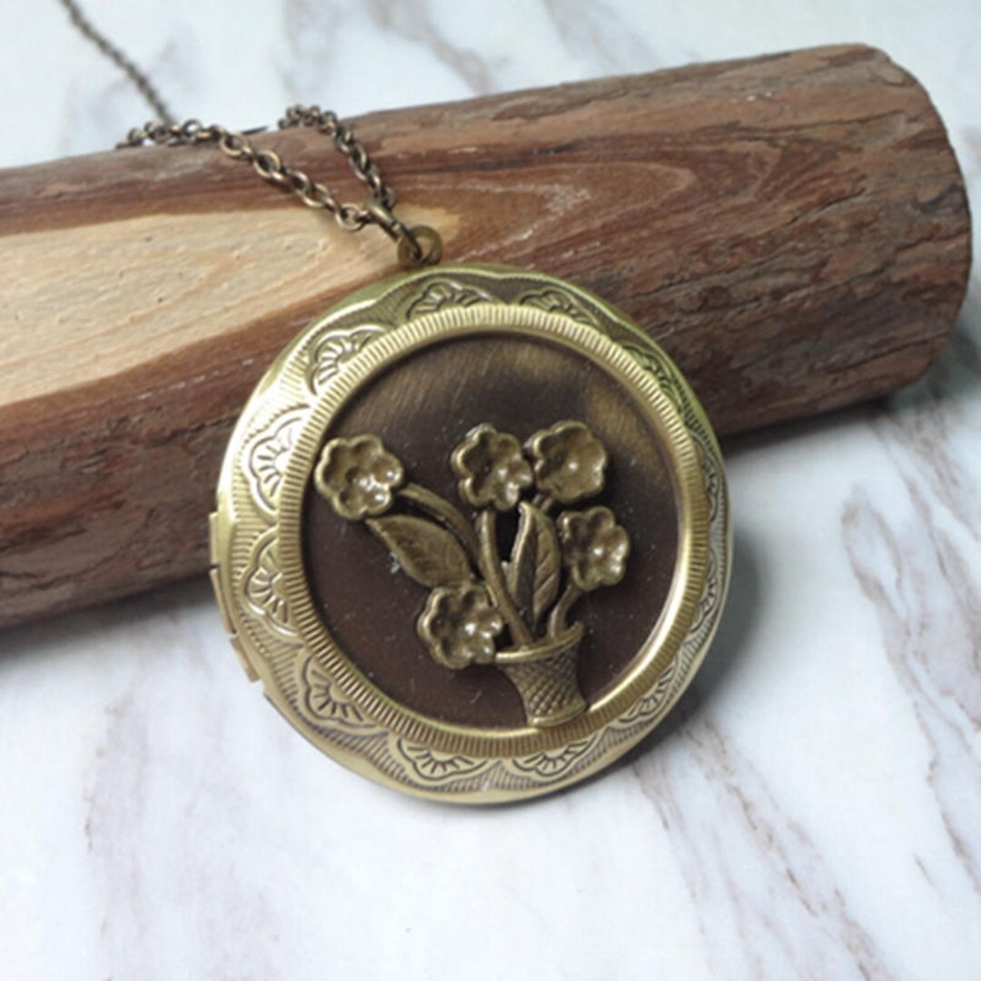 Vintage Victorian Revival Molded Brass Flower Round Locket Pendant ...