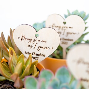 Pray for Me Heart Succulent Plant Tag Stick, Baby Shower Favor, Baptism ...