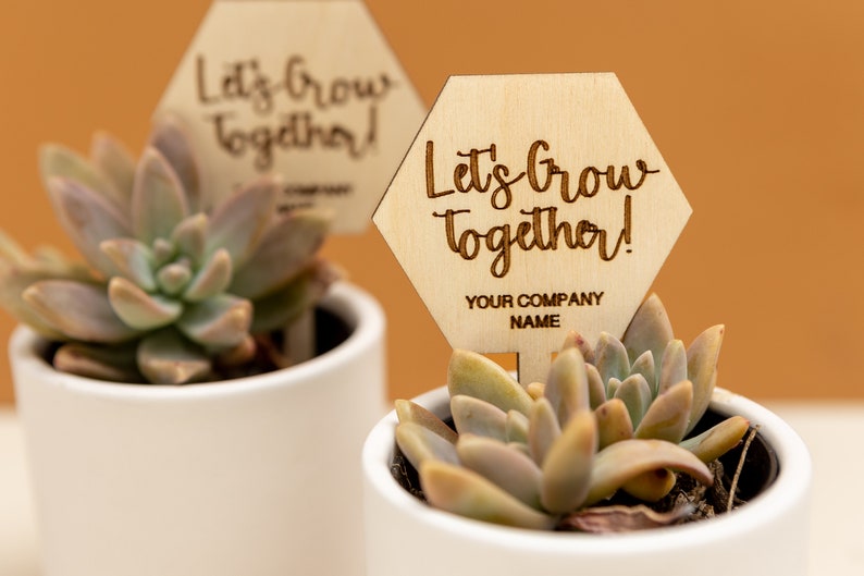 Personalized Wooden Plant Stick: Corporate Favor, "let's Grow Together ...