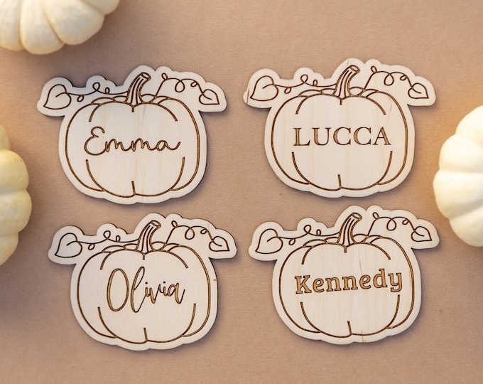 Thanksgiving Pumpkin Place Card Names, Wooden Personalized Laser Cut ...