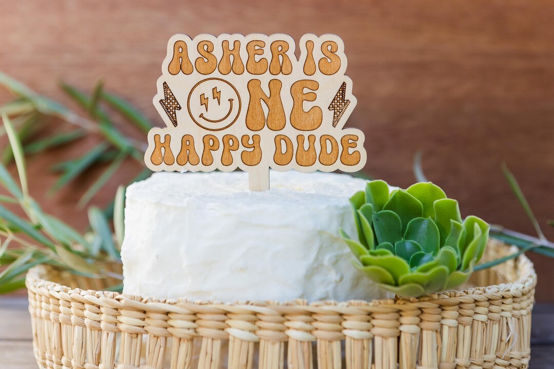 One Happy Dude Smiley Checkered Cake Topper for First Birthday,one ...