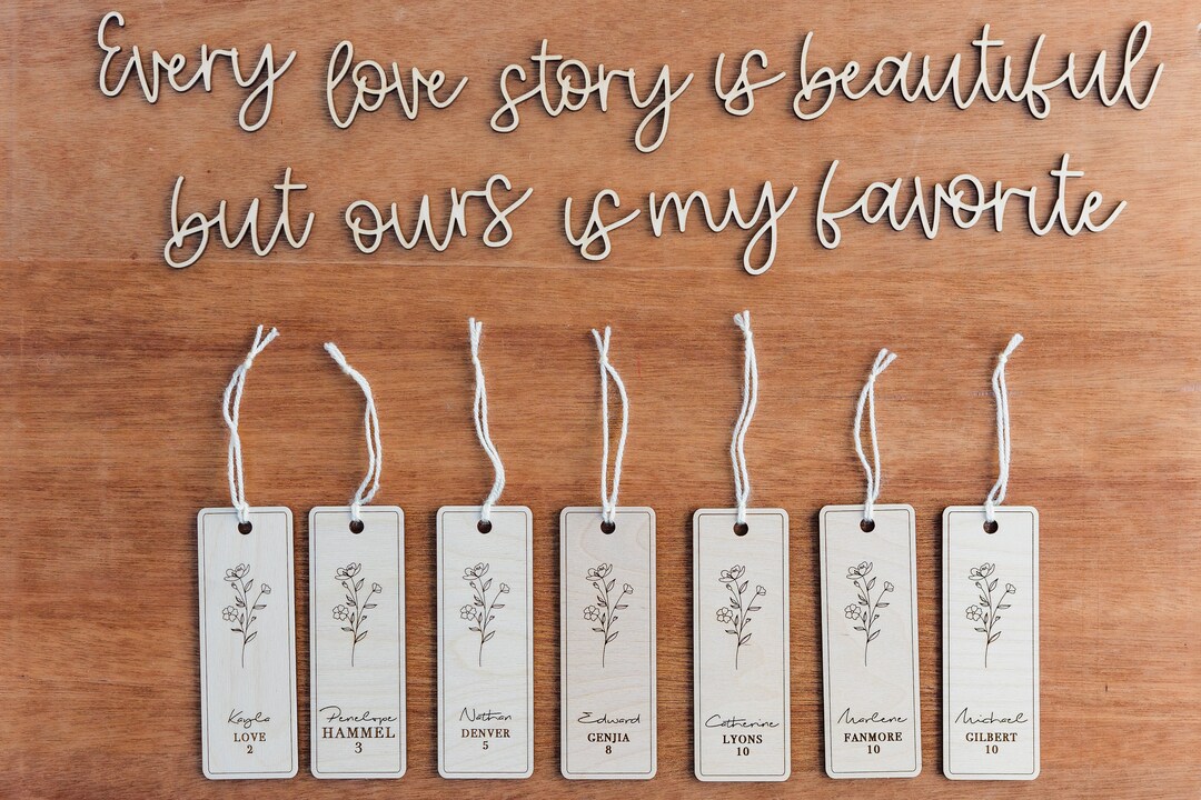 Personalized Wooden Bookmarks for Wedding Seat Chart With Table Numbers ...
