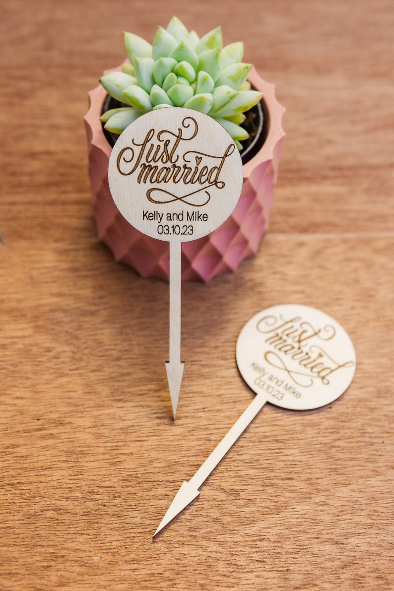 Just Married Wedding Plant Stick Favors Succulent Plant - Etsy