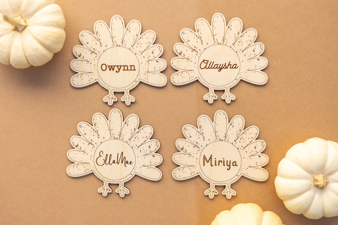 Turkey Name Place Cards,turkey Laser Cut Names,thanksgiving Wooden Name ...