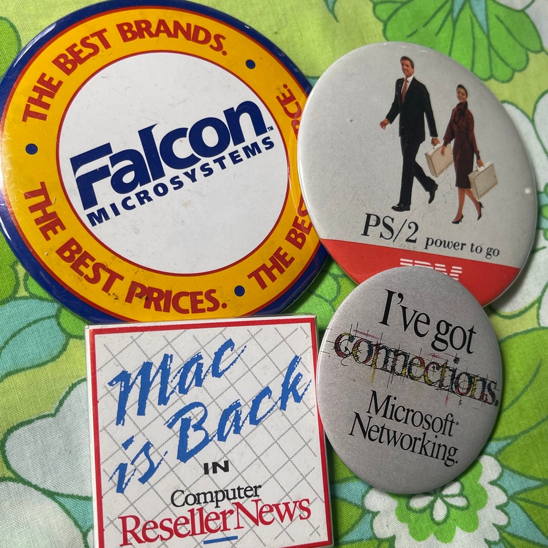 VINTAGE 1980's 1990's Computer Themed Pinback Buttons Microsoft ...