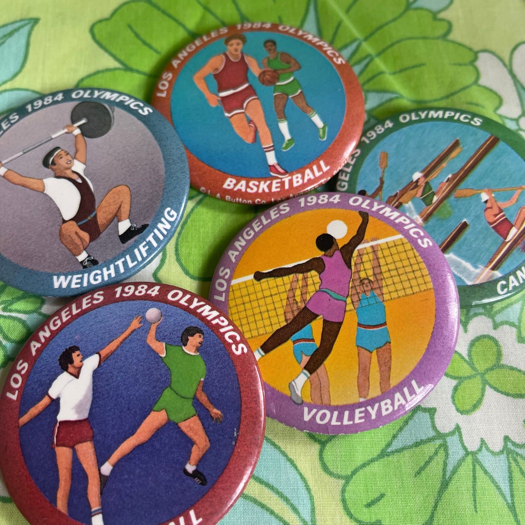 VINTAGE 1984 Los Angeles Olympics Pins / Buttons Handball Volleyball ...