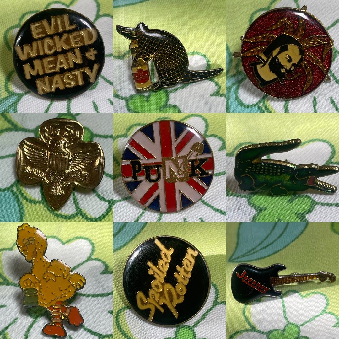 VINTAGE Metal Enamel Lapel Pins T48/49 Funny Pins Zig Zag Man Journey ...