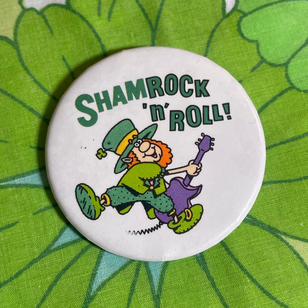 Vintage Hallmark Shamrock 'n' Roll Pinback Button Guitar Playing ...