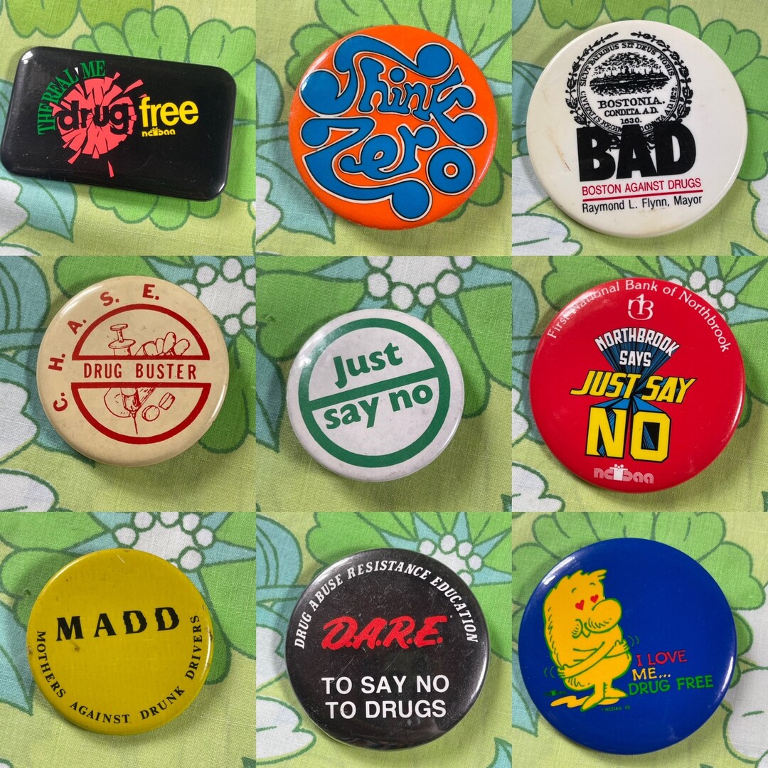 VINTAGE 1980's 1990's Anti Drug Pinback Buttons Boston Against Drugs ...