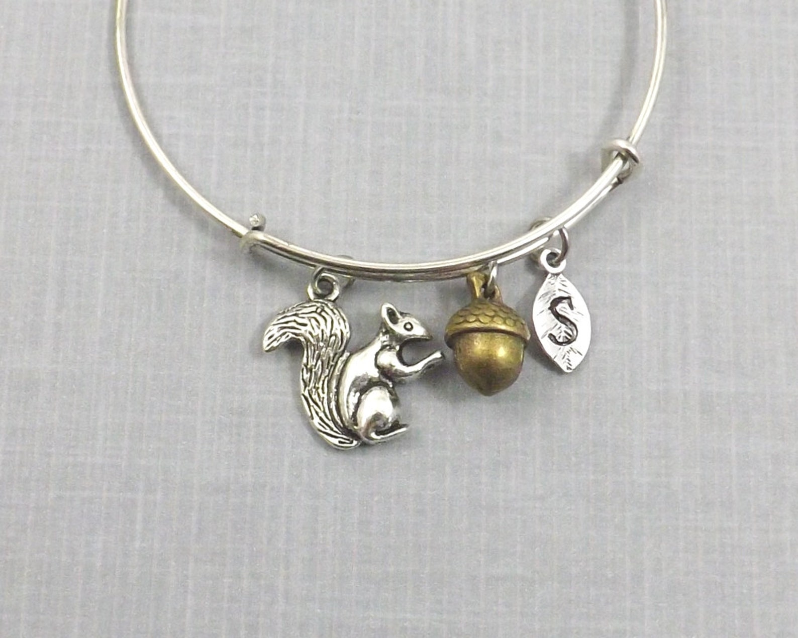 Squirrel Bracelet Squirrel Bangle Acorn Personalized - Etsy