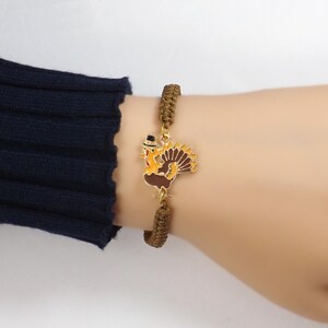 Thanksgiving Turkey Bracelet, Enamel Charm Braided Bracelet Gift for ...