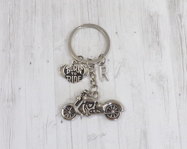 Born to Ride Motorcycle Keychain, Biker Gift With Initial Charm, Bike ...