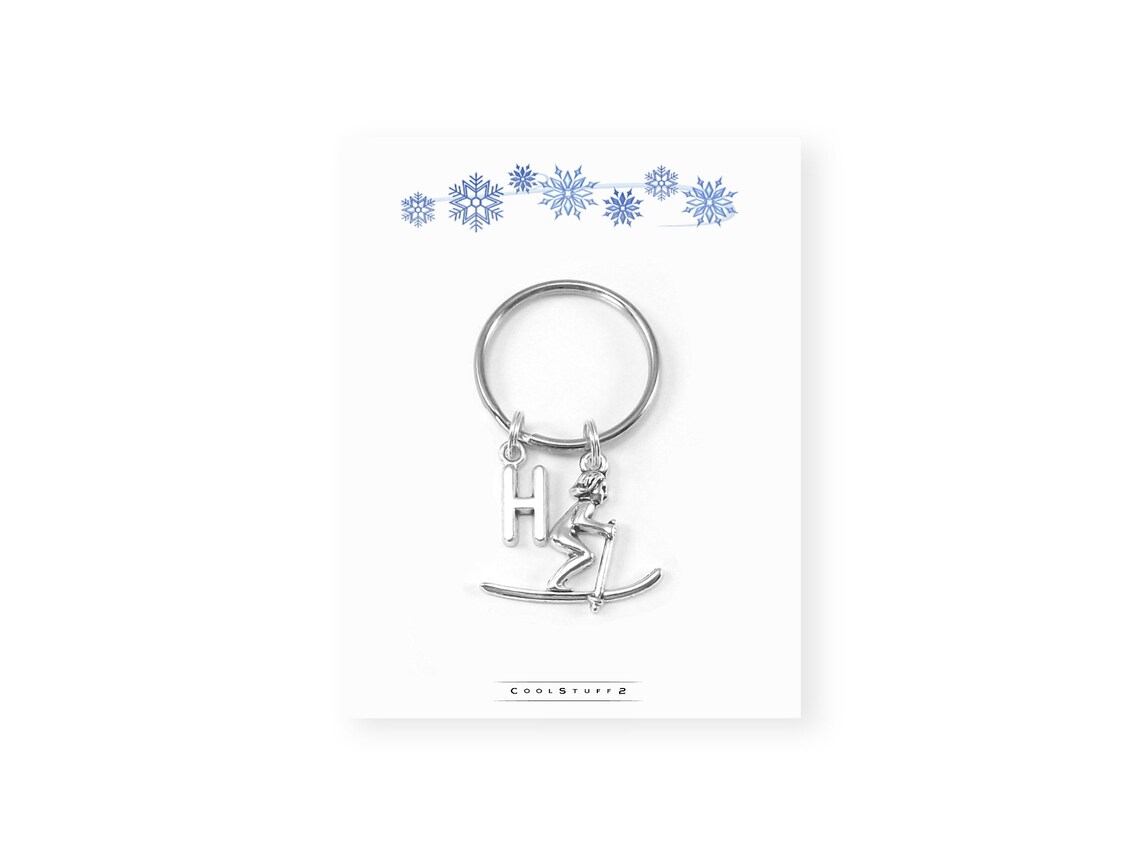 Ski Keychain, Personalized Man Skiing Key Ring, Woman Snow Skiing ...