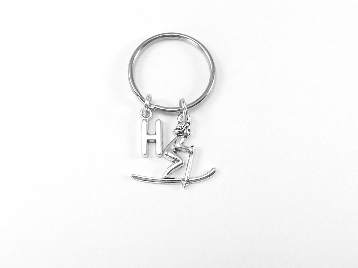Ski Keychain, Personalized Man Skiing Key Ring, Woman Snow Skiing ...