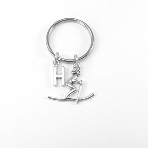 Ski Keychain, Personalized Man Skiing Key Ring, Woman Snow Skiing ...