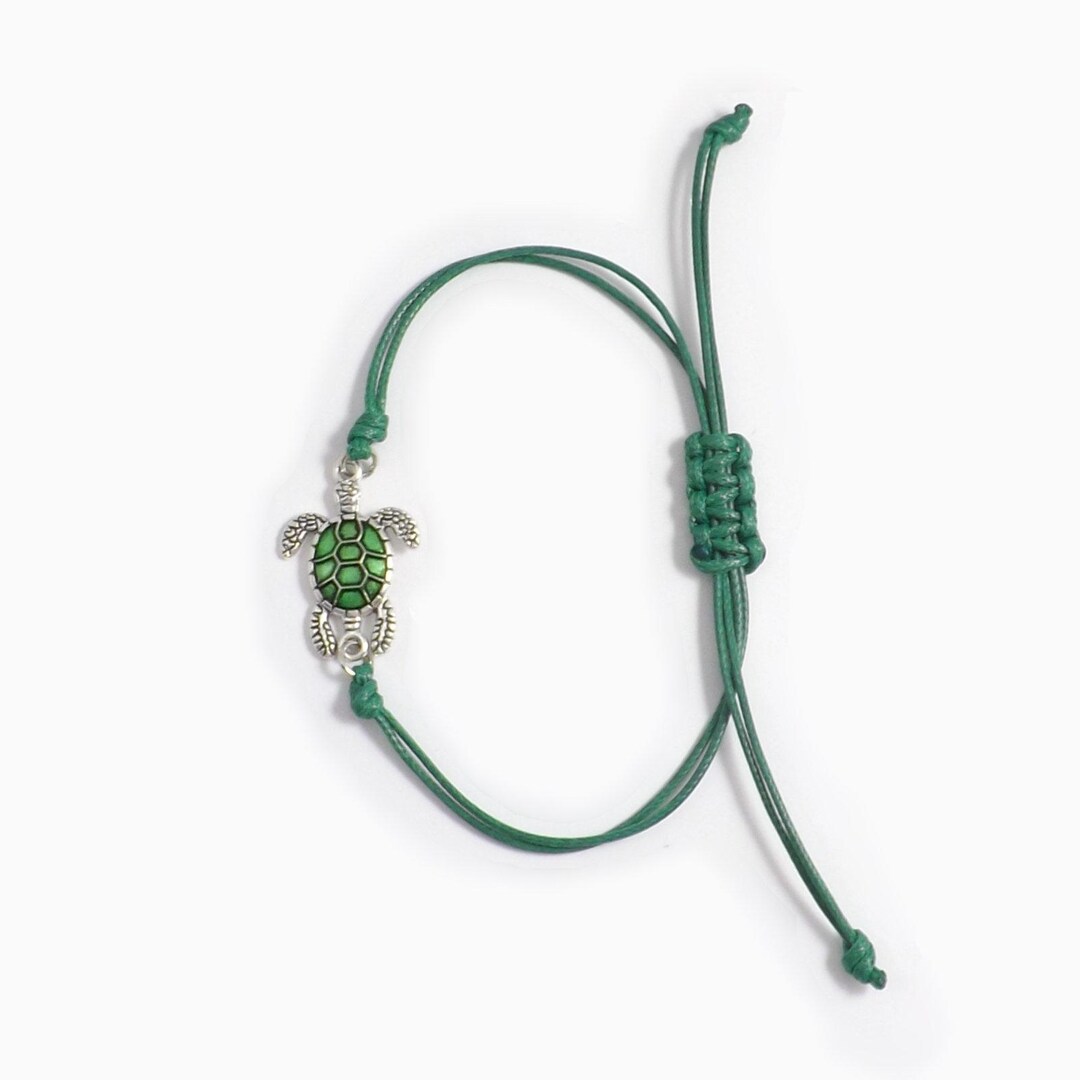 Green Enamel Sea Turtle Bracelet With Adjustable Slide Knot - Etsy